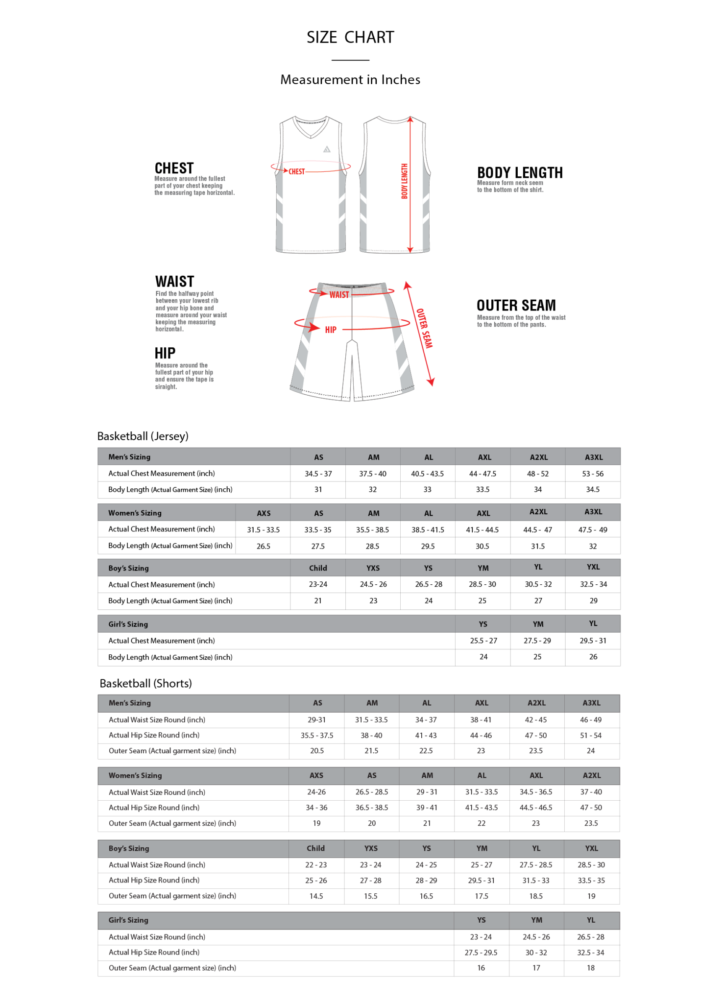 Size Charts | JOG Sports