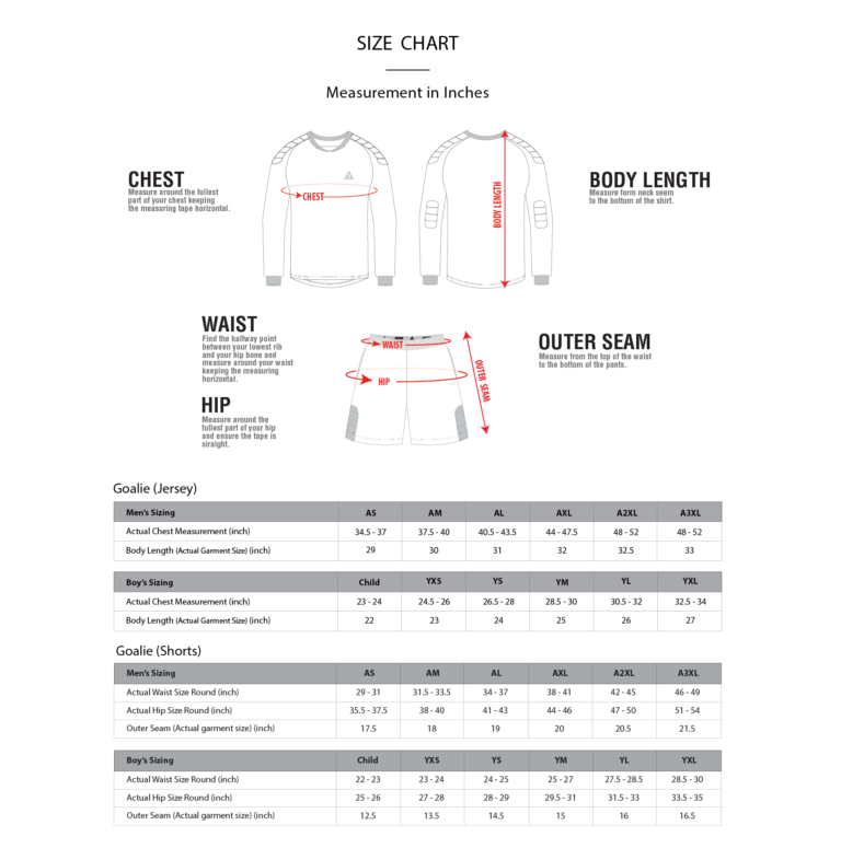 Size Charts | JOG Sports