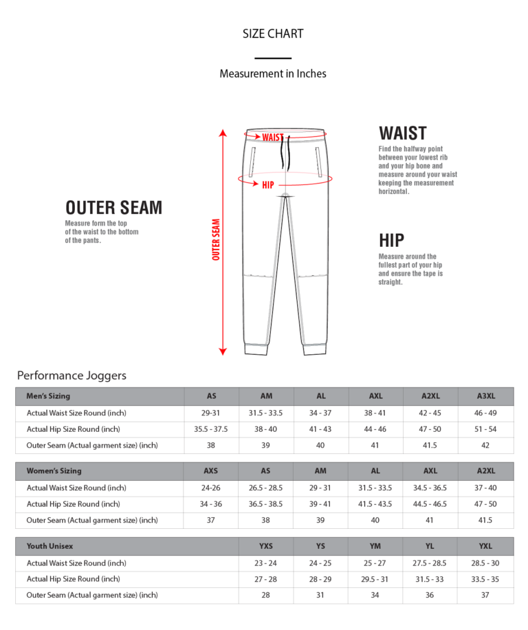 Size Charts | JOG Sports