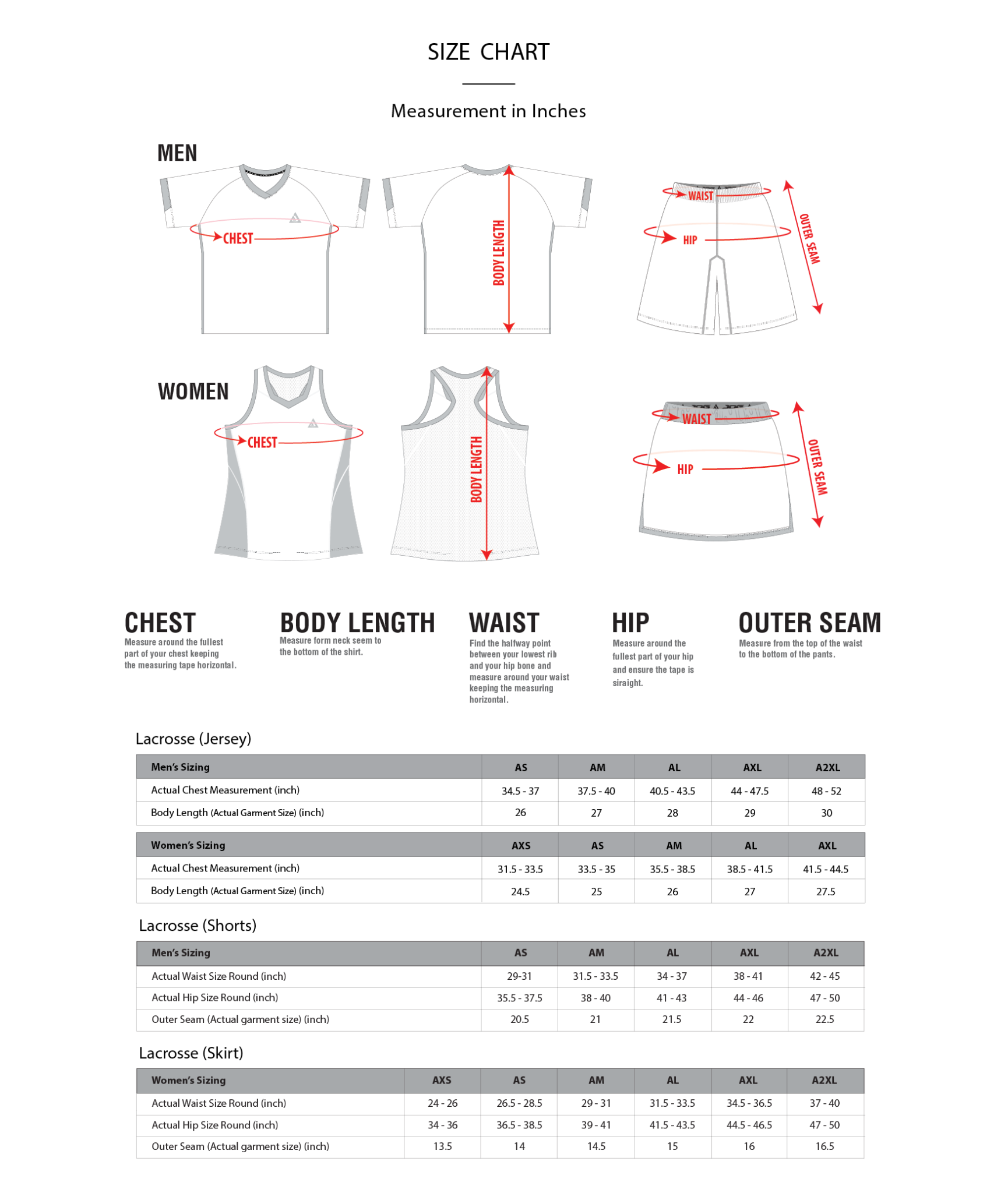 Size Charts | JOG Sports