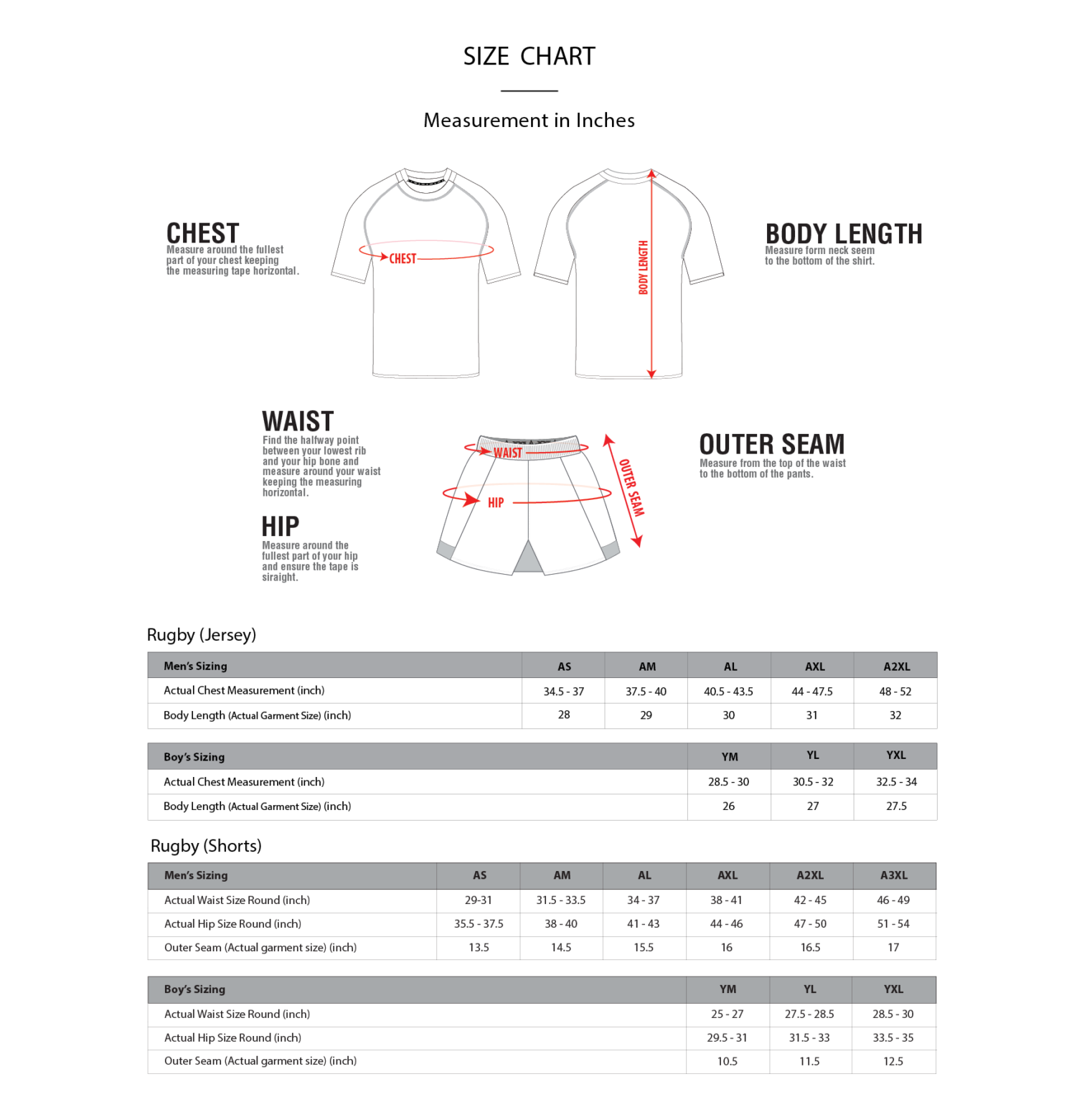 Size Charts | JOG Sports