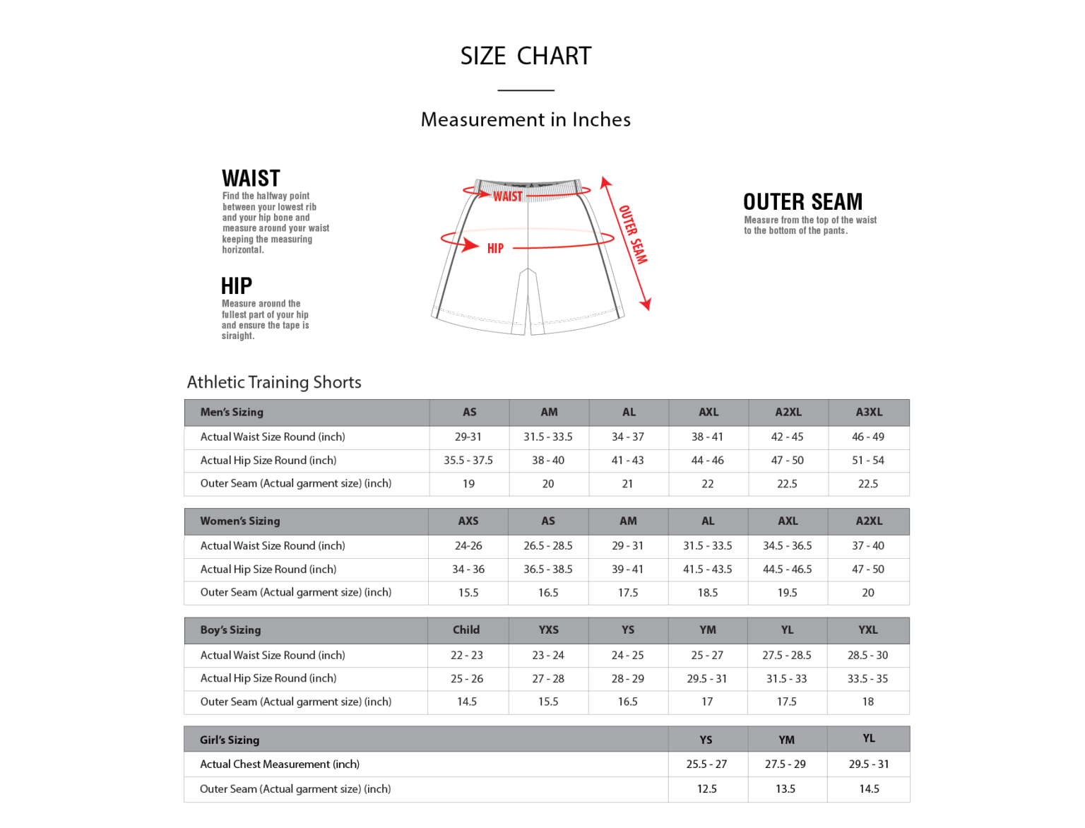 Size Charts | JOG Sports