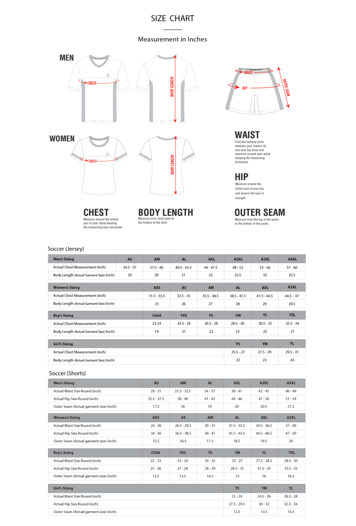 Size Charts | JOG Sports