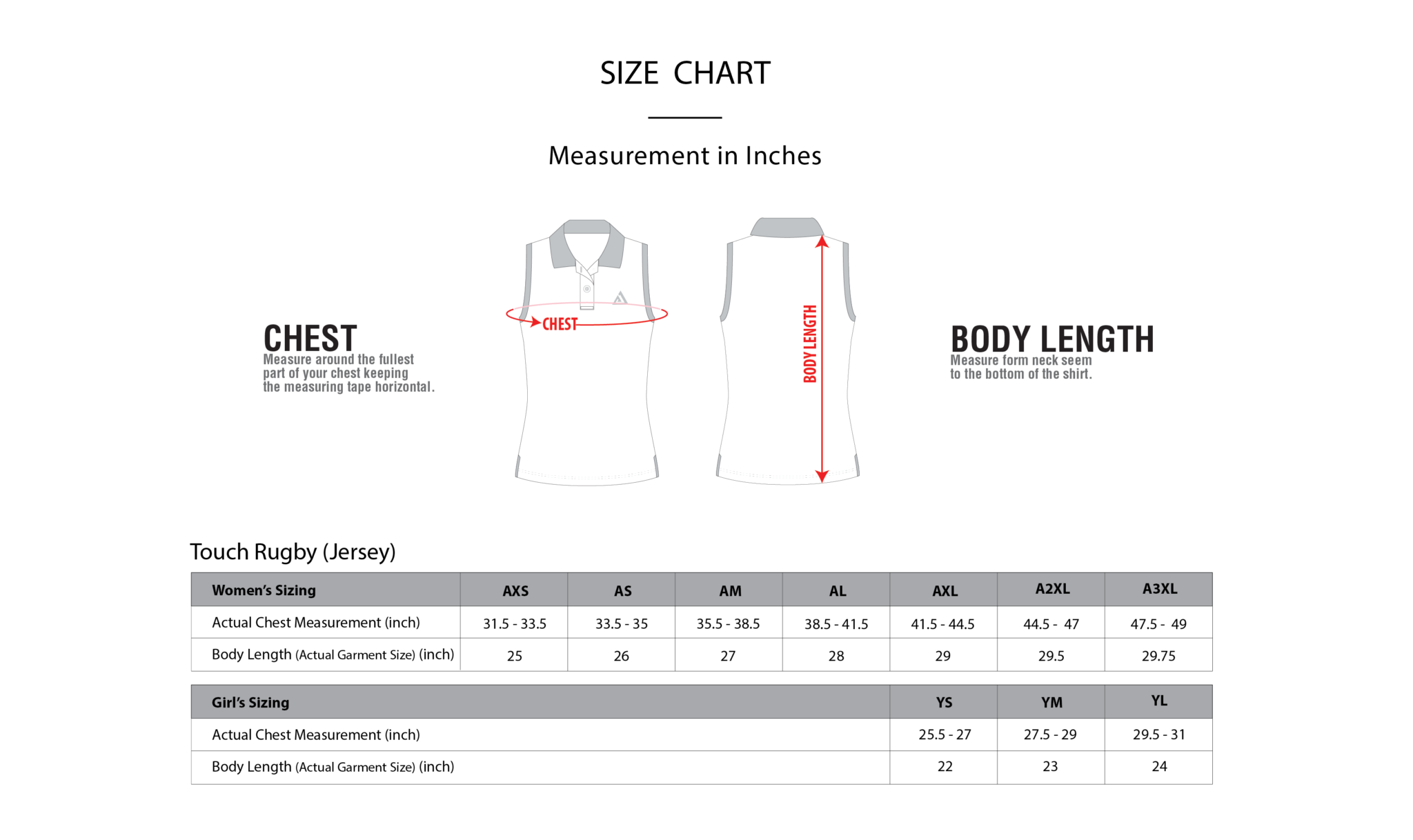 Size Charts | JOG Sports