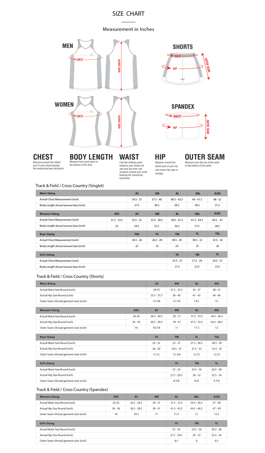 Size Charts | JOG Sports