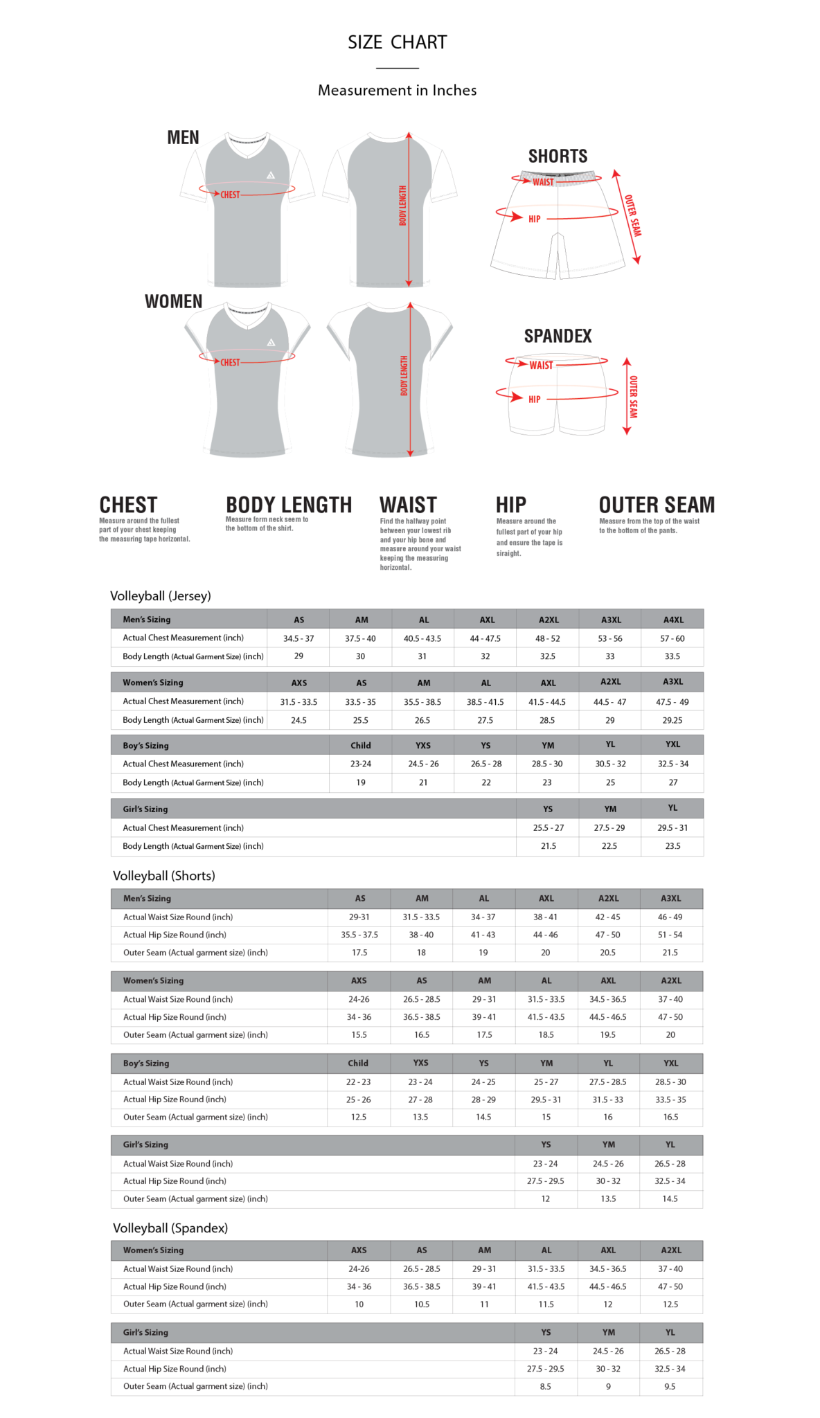 Size Charts | JOG Sports