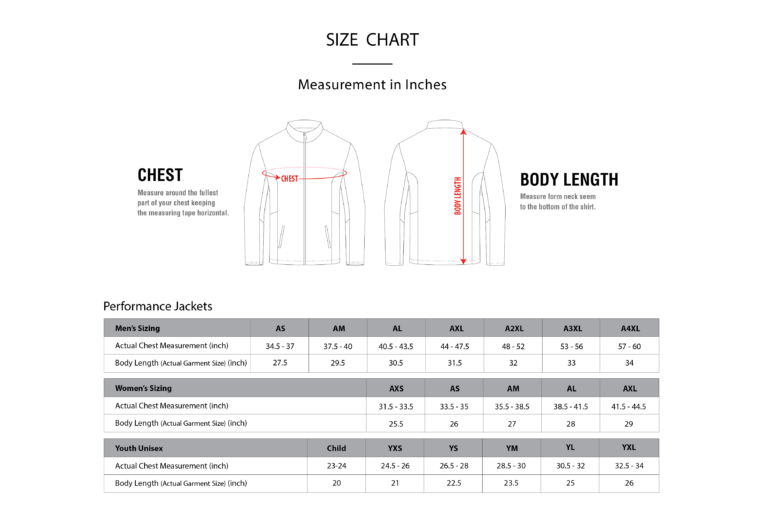 Size Charts | JOG Sports