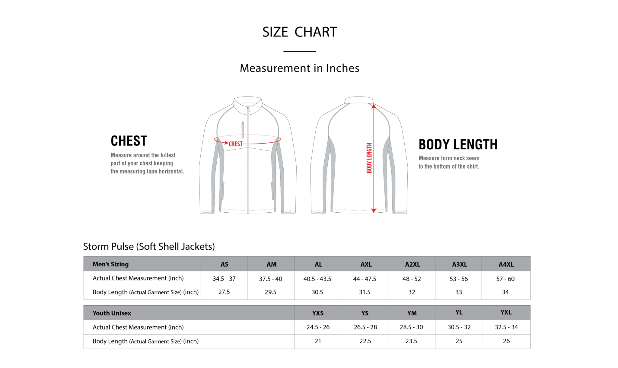Size Charts | JOG Sports