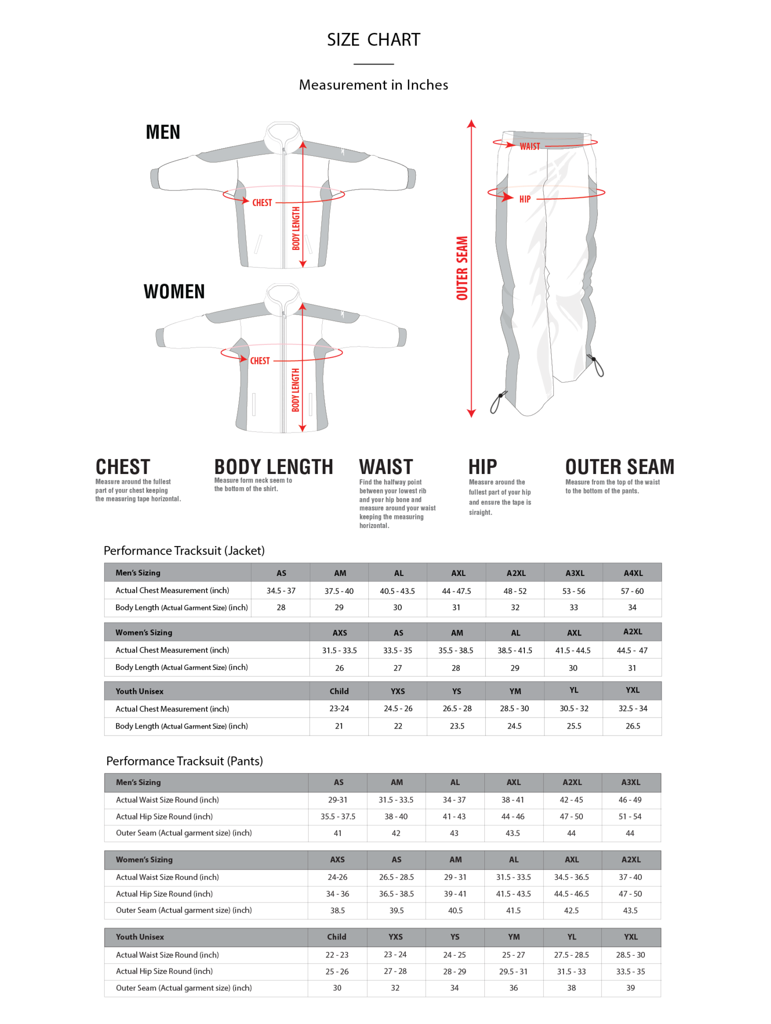 Size Charts | JOG Sports